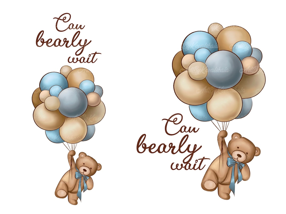 Teddy Bear Clipart, Can Bearly Wait, PNG, Baby Shower, Digital Download ...