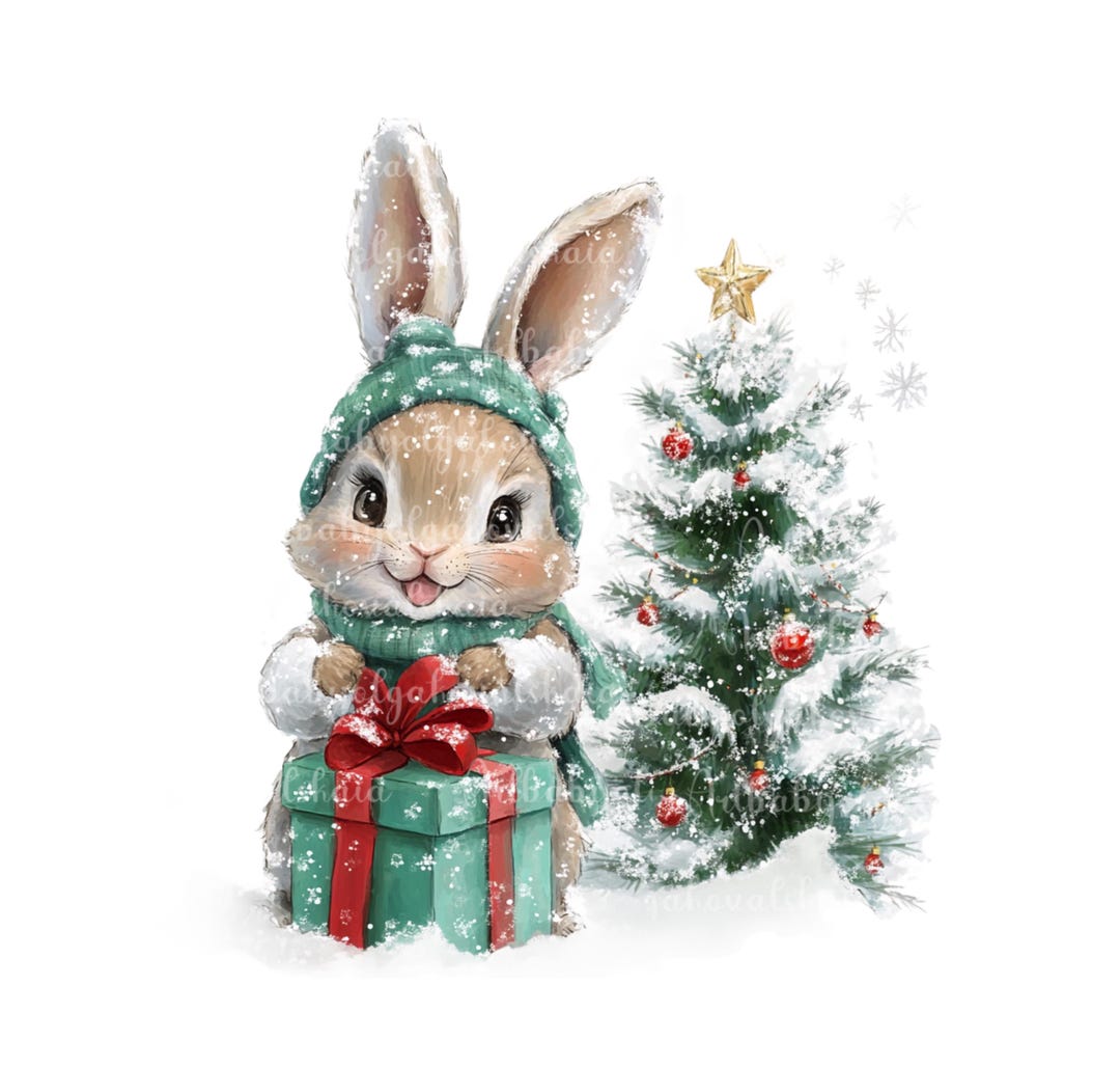 Bunny Clipart, Cute Bunny PNG, Christmas, Digital Download - Etsy