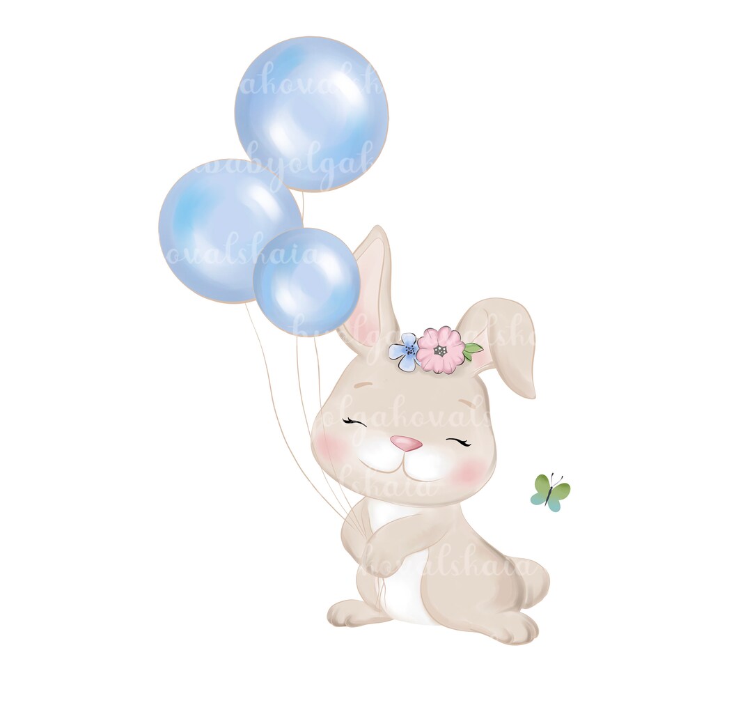 Bunny With Blue Balloons PNG Clipart (digital Download) - Etsy
