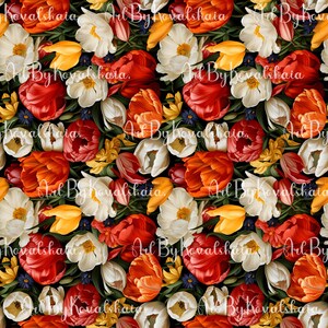 3 Seamless Pattern, Realistic 3D Flowers, Digital Paper Bundle, Instant ...