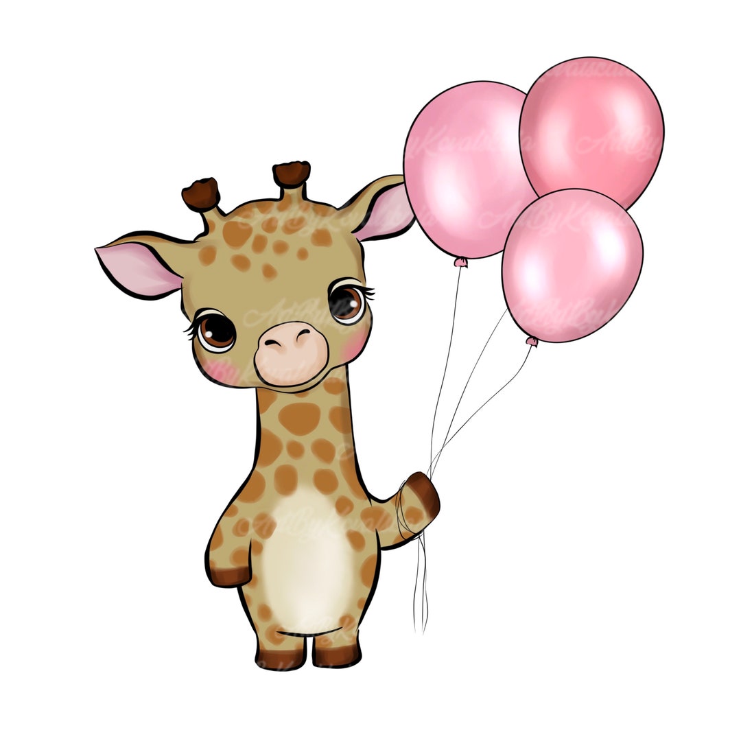 Giraffe Clipart, Giraffe PNG, Balloons, Baby Shower Girl, Digital ...