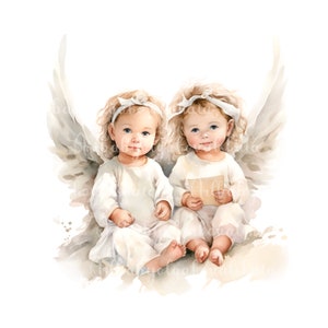 Watercolor Angel Clipart, Child Angel PNG, Twins Baby Shower, Digital Download - Etsy