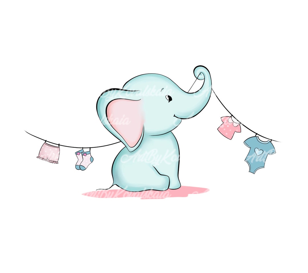 Elephant Clipart, Elephant PNG, Baby Shower Boy, Digital Download - Etsy