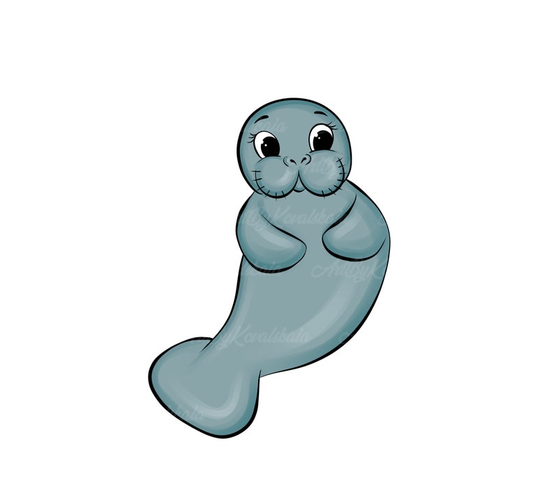 Manatee Clipart, Cute Manatee Clip Art PNG, Digital Download - Etsy