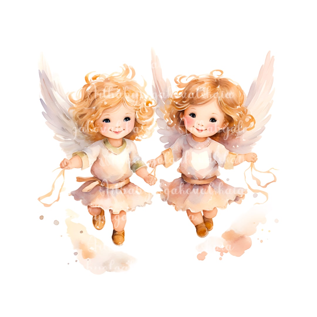 Watercolor Angels Clipart PNG, Baby Shower Twins, Digital Download - Etsy