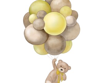 Watercolor Teddy Bear Clipart PNG, Baby Shower Girl Twins, Digital ...