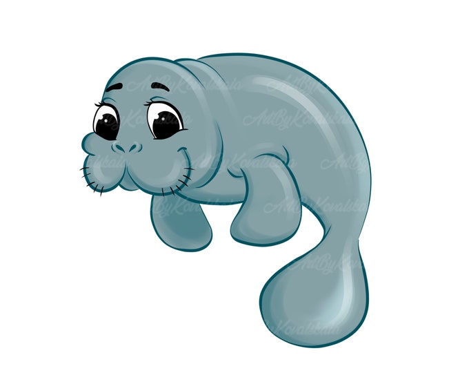 Manatee Clipart, Watercolor Sea Cow, Cute Ocean Animal, Sea Life ...