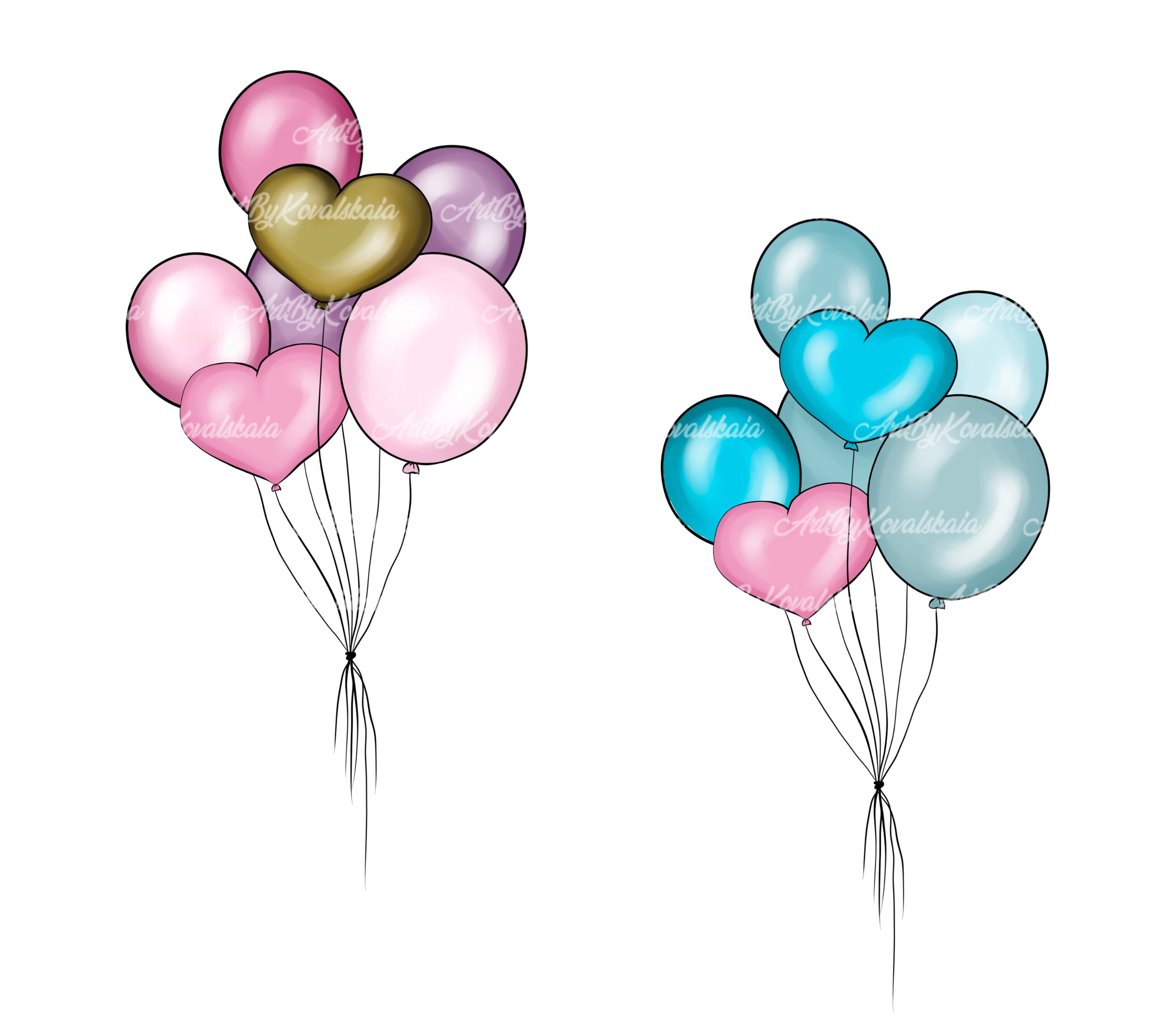 Balloons Clipart Balloons PNG Valentines Day Digital - Etsy UK
