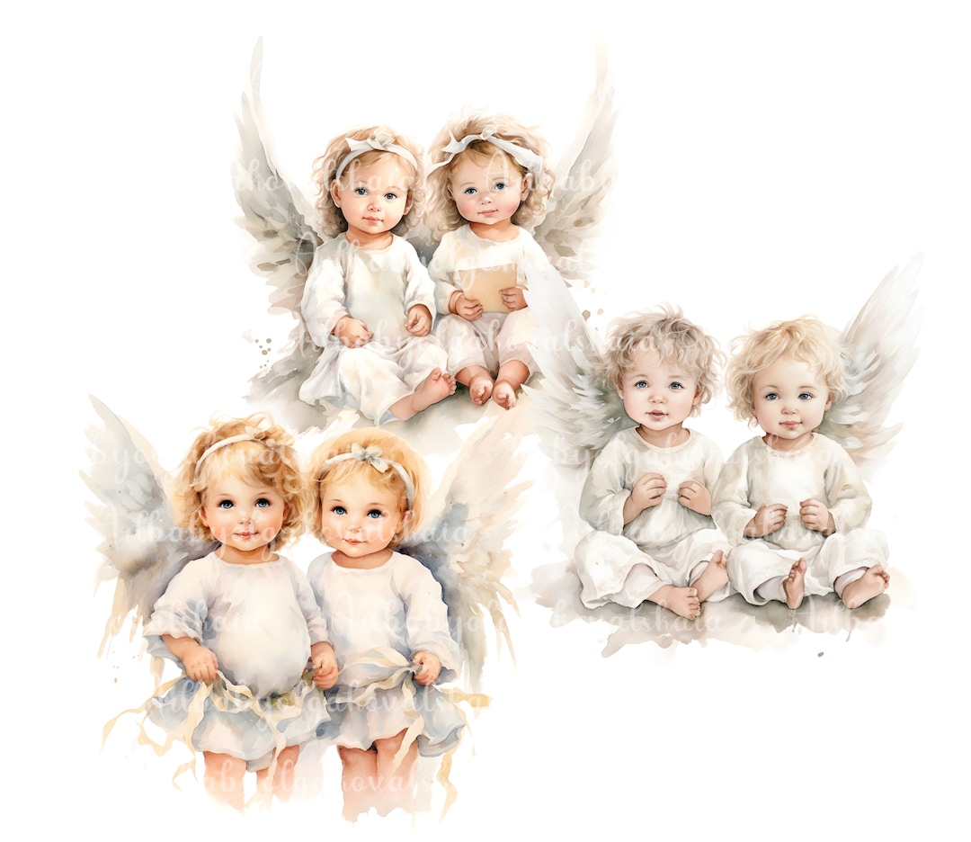 Watercolor Angel Clipart, Child Angel PNG, Twins Baby Shower, Digital Download - Etsy