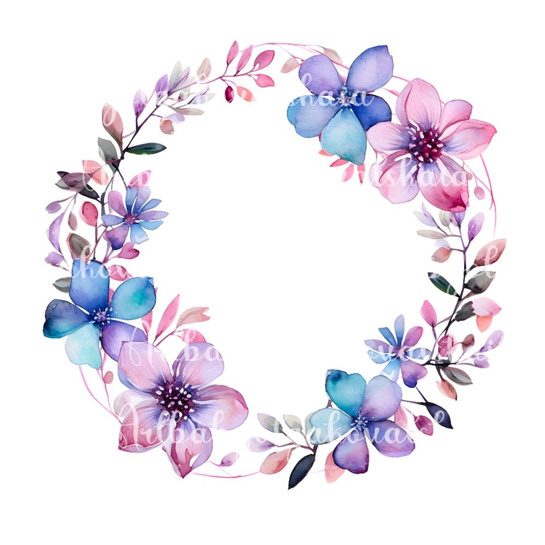 Floral Wreath PNG, Watercolor Frame, Flowers, Digital Download - Etsy