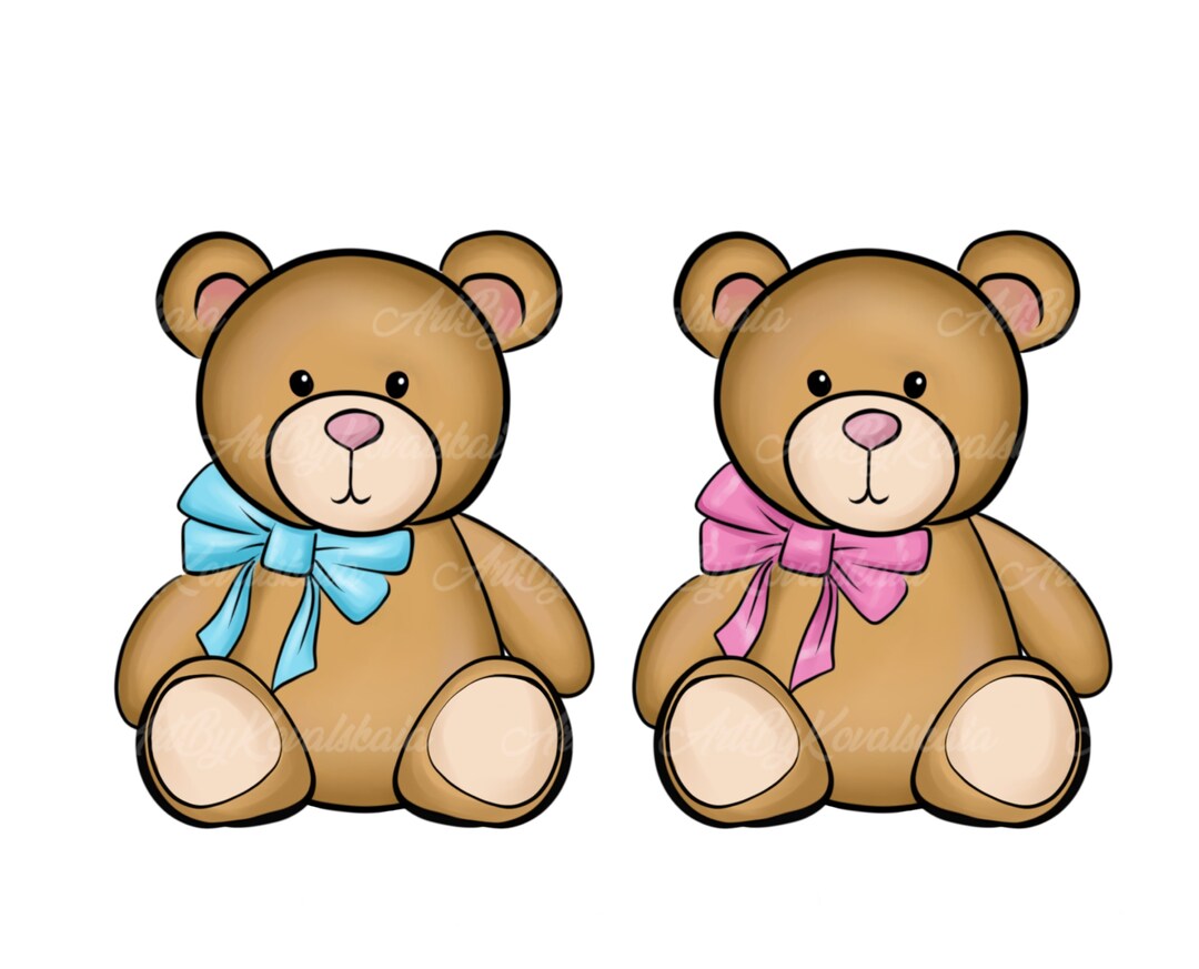 Teddy Bear Clipart, Bear PNG, Baby Shower, Gender Reveal, PNG, Digital ...