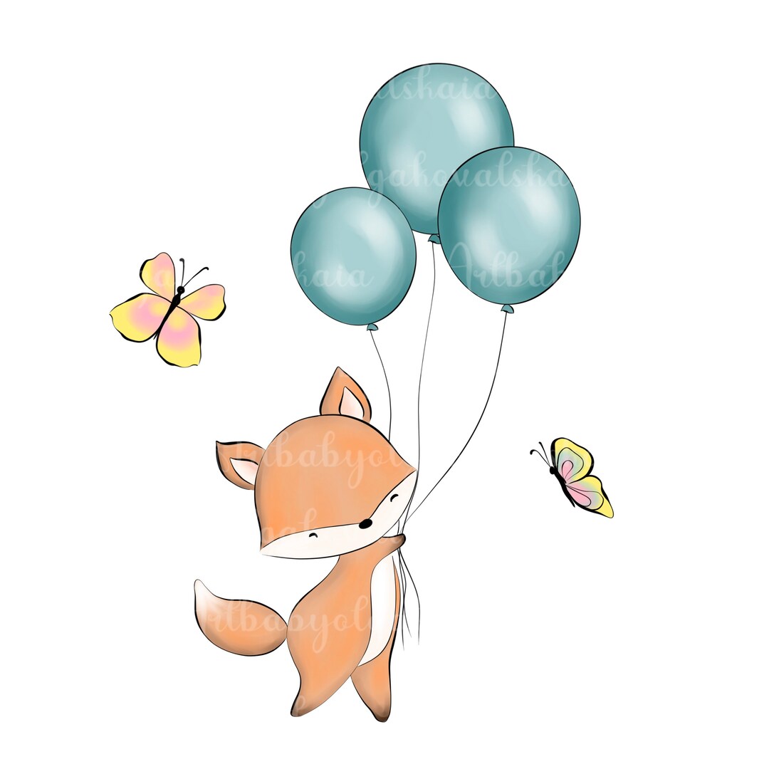 Fox Clipart PNG, Cute Fox, Balloons, Baby Shower Boy, Digital Download ...