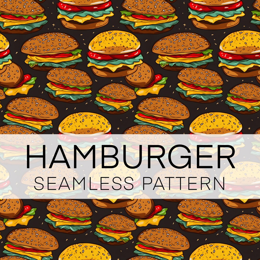 Seamless Pattern, Hamburger Digital Paper, Fast Food Wrap, DIGITAL ...