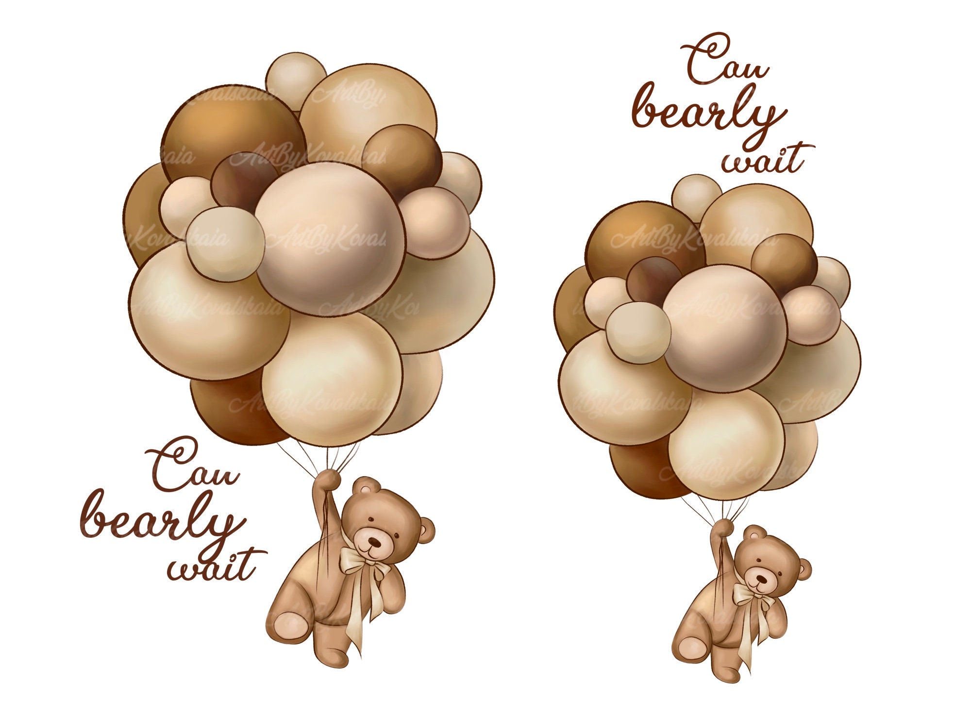 Teddy Bear Clipart Can Bearly Wait PNG Baby Shower Digital - Etsy Finland