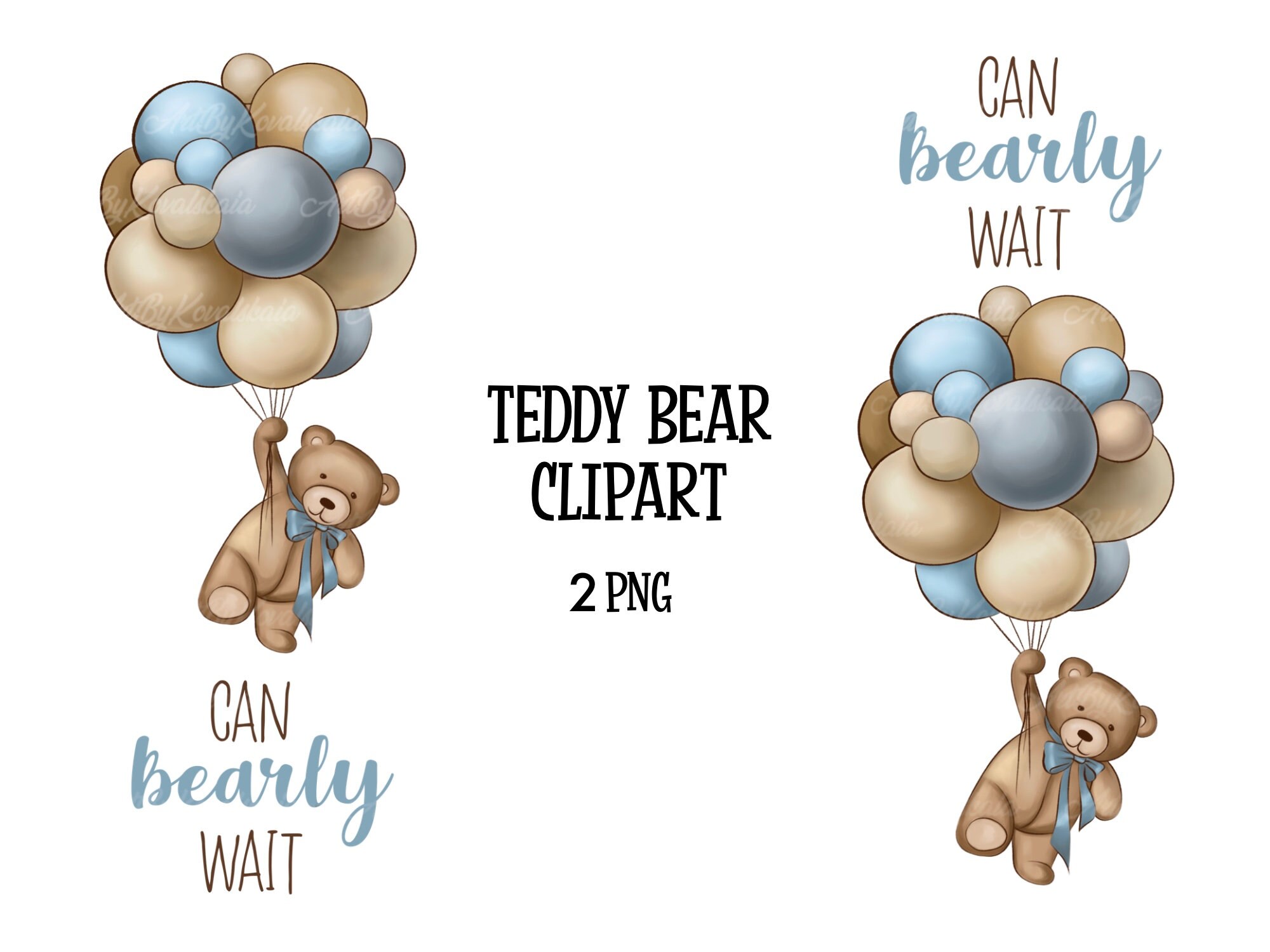 Teddy Bear Clipart Can Bearly Wait PNG Baby Shower PNG Digital 
