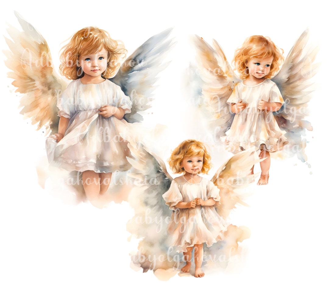 Watercolor Angel Clipart, Cute Child Angel PNG, Baby Shower Girl, Digital Download - Etsy