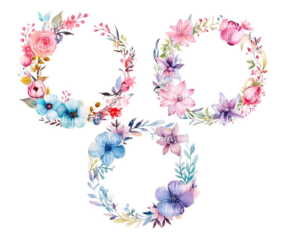 Floral Wreath PNG, Watercolor Frame Clipart, Digital Download - Etsy