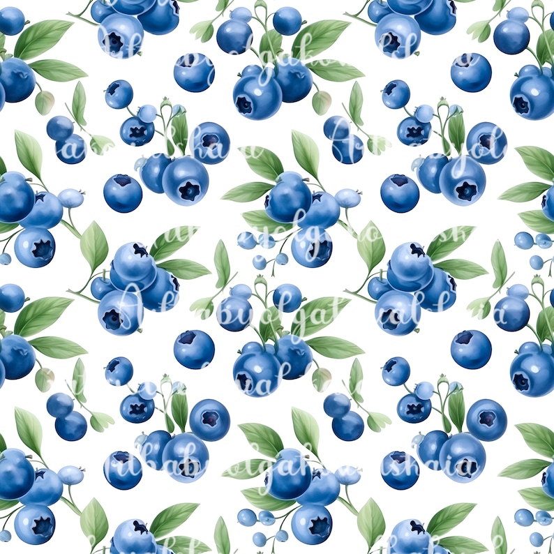 Watercolor Blueberry Seamless Pattern: Digital Paper (instant Download ...