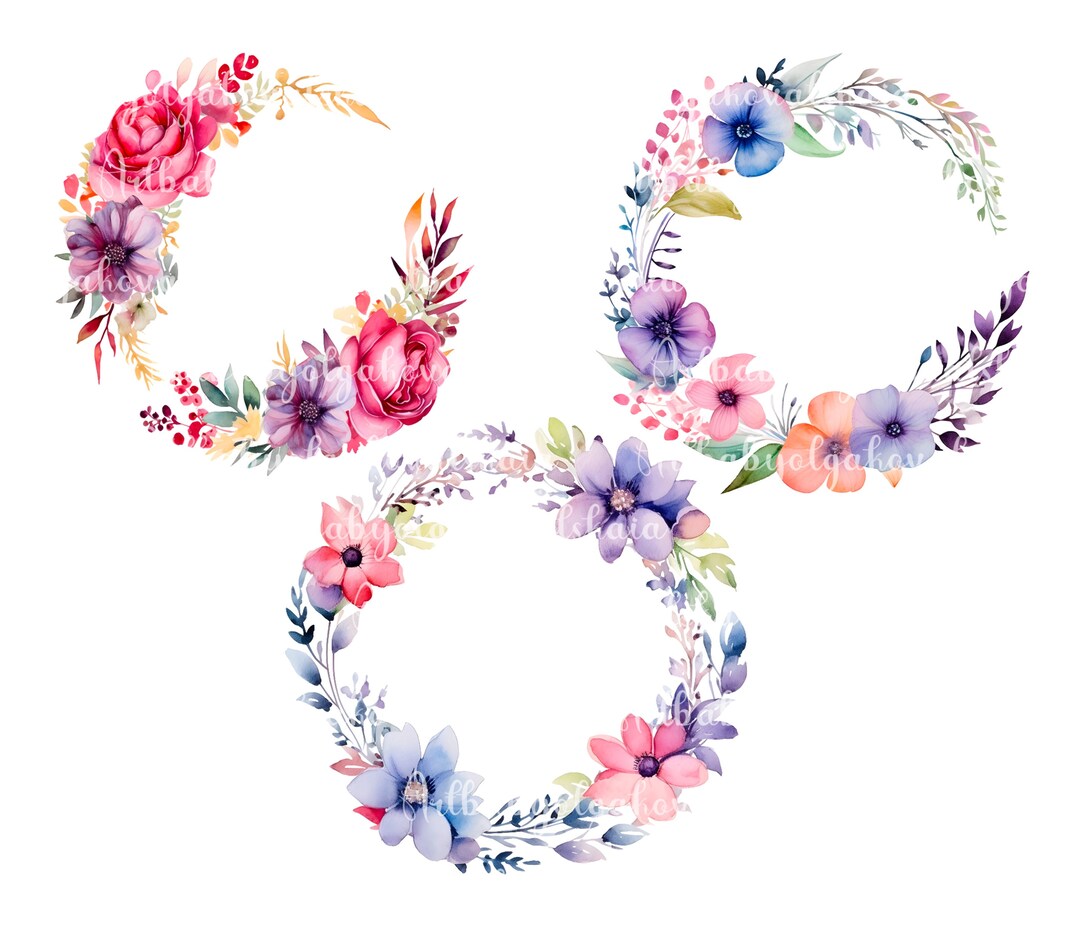 Floral Wreath PNG, Watercolor Frame Clipart, Digital Download - Etsy