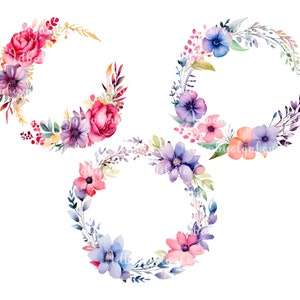 Floral Wreath PNG, Watercolor Frame Clipart, Digital Download - Etsy
