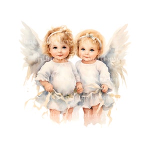 Watercolor Angel Clipart, Child Angel PNG, Twins Baby Shower, Digital Download - Etsy