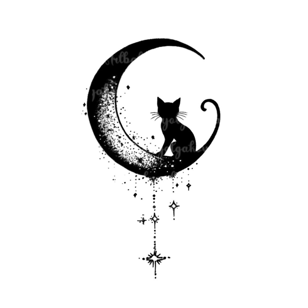 Cat on Moon Tattoo Design: Celestial PNG (digital Download) - Etsy