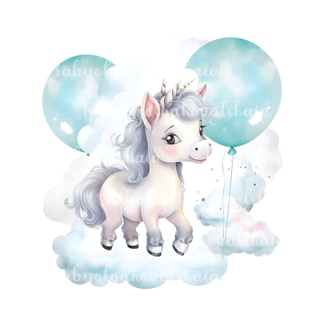 Watercolor Unicorn PNG, Balloons, Clipart, Digital Download - Etsy