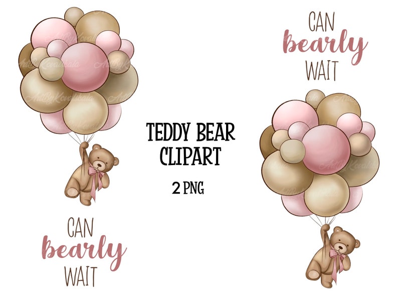 Teddy Bear Clipart Can Bearly Wait PNG Baby Shower PNG - Etsy