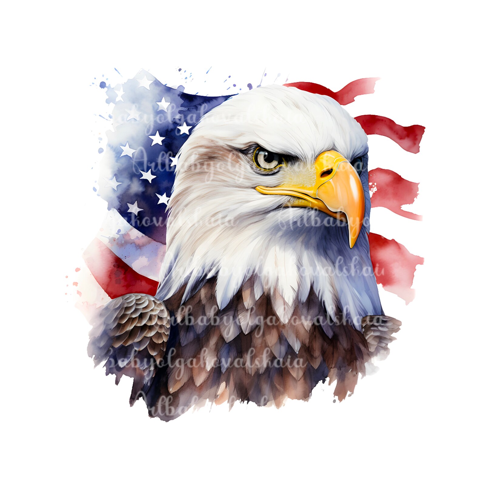 Watercolor Eagle Clipart PNG, American Flag Clip Art, Digital Download ...