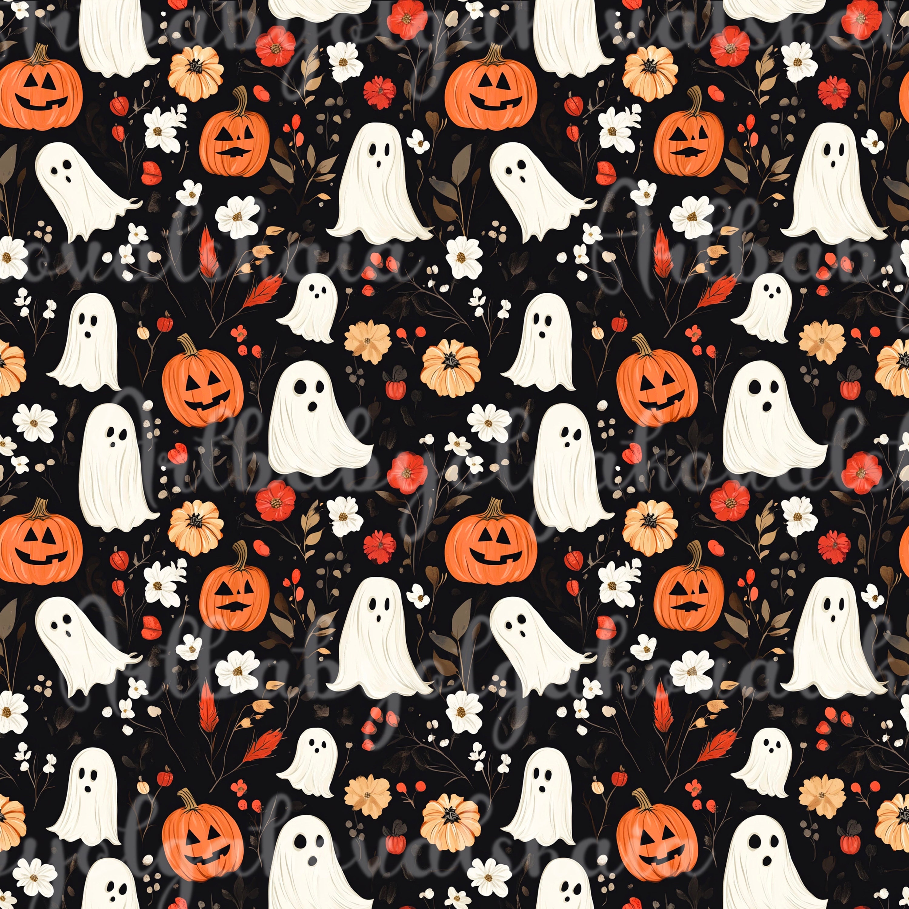 Pumpkins Seamless Pattern, Halloween Digital Paper, Pumpkins, Ghosts ...