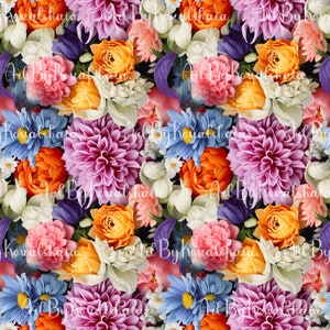3 Seamless Pattern, Realistic 3D Flowers, Digital Paper Bundle, Instant ...