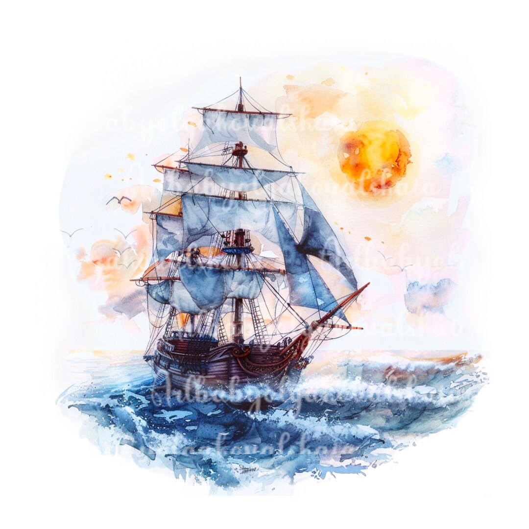 Ship Clipart, Watercolor Ship PNG, Sail, Digital Download - Etsy