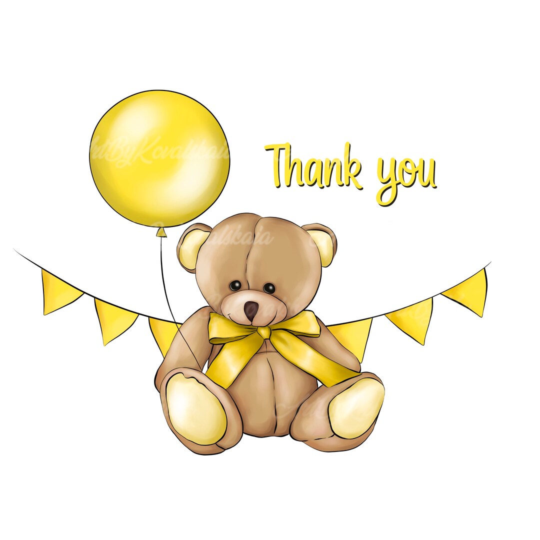 Teddy Bear Clipart, Thank You Tag, PNG, Baby Shower Clipart, Digital ...