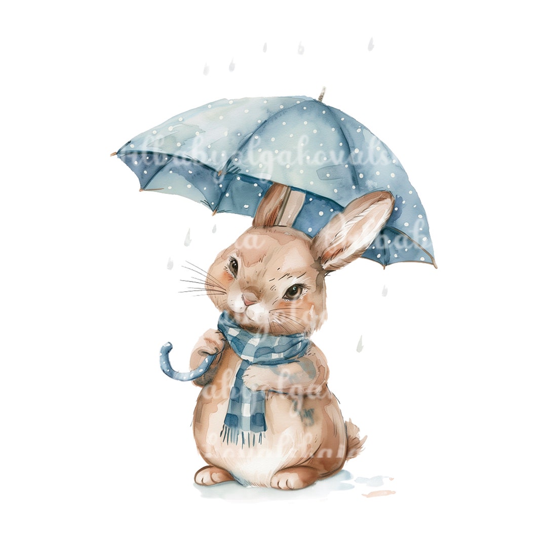 Bunny Clipart, Watercolor Cute Bunny, Umbrella, PNG, Baby Shower ...