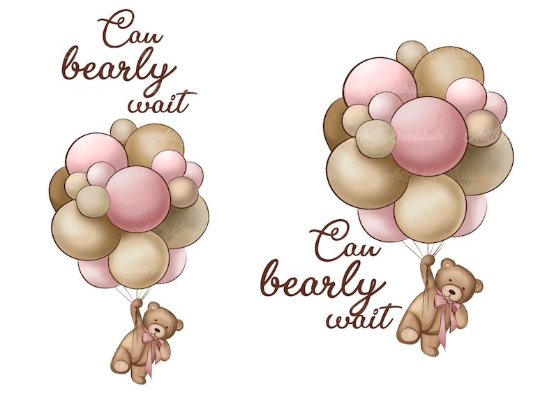 Teddy Bear Clipart, Can Bearly Wait, PNG, Baby Shower, Digital Download ...