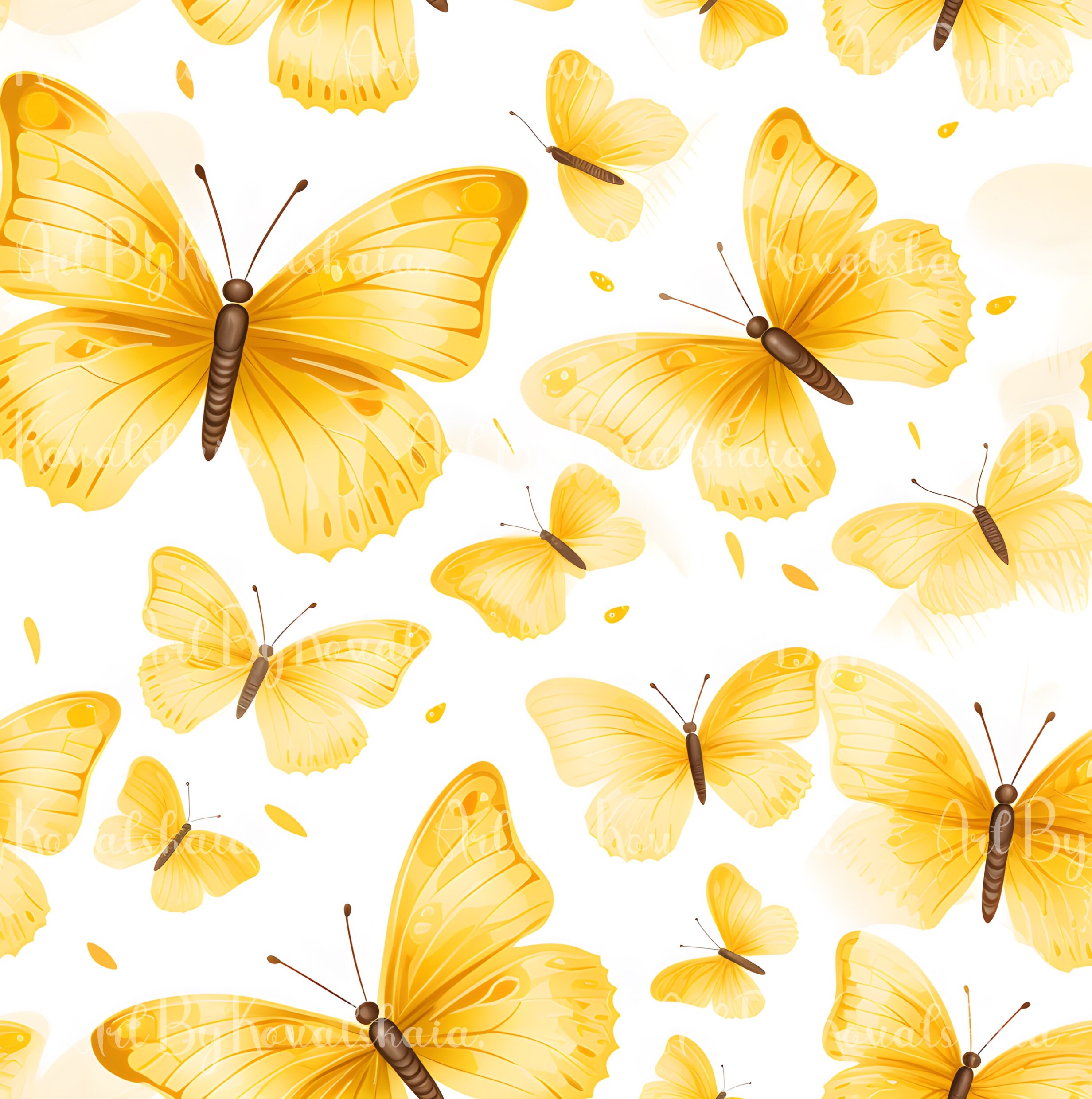 Seamless Pattern Yellow Butterflies Digital Paper Butterfly Wrap Instant Download Etsy