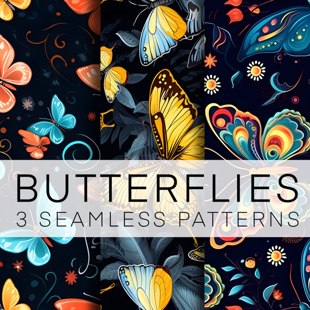 3 Seamless Pattern, Butterflies Digital Paper Bundle, Butterfly Wrap ...