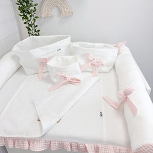 White Baby Girl Pink Changing Pad, Long Pillow and Baskets Utensilos ...