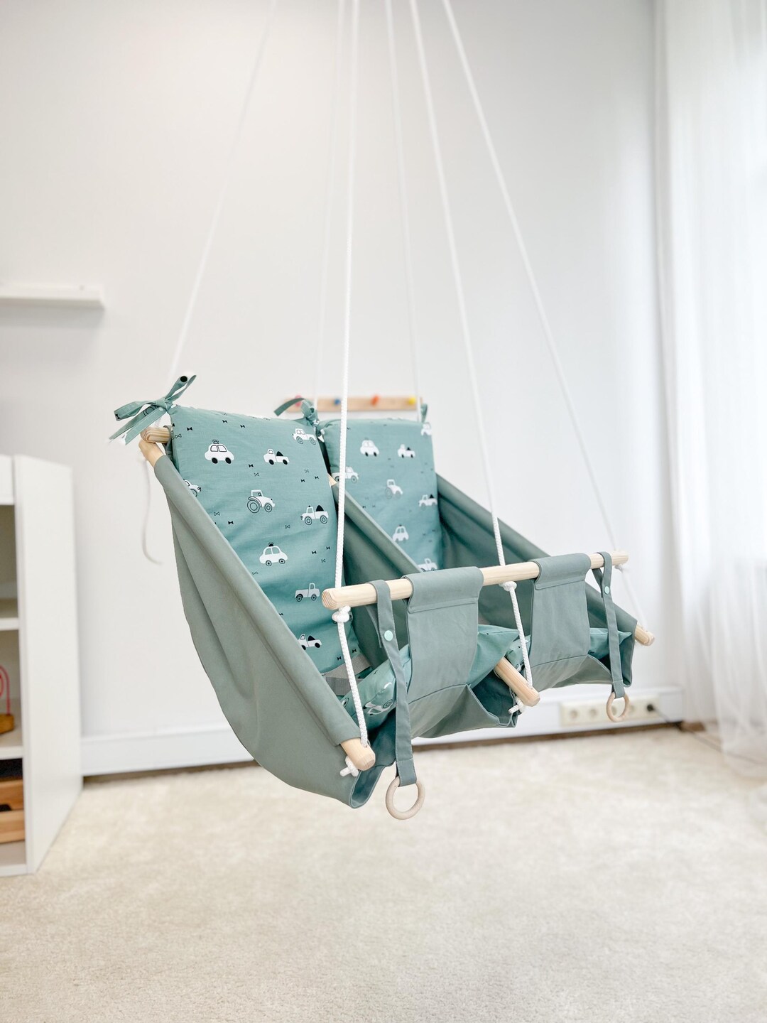 Sage Green Twin Swing, Indoor Swing for Toddler Outdoor Twin Swing ...