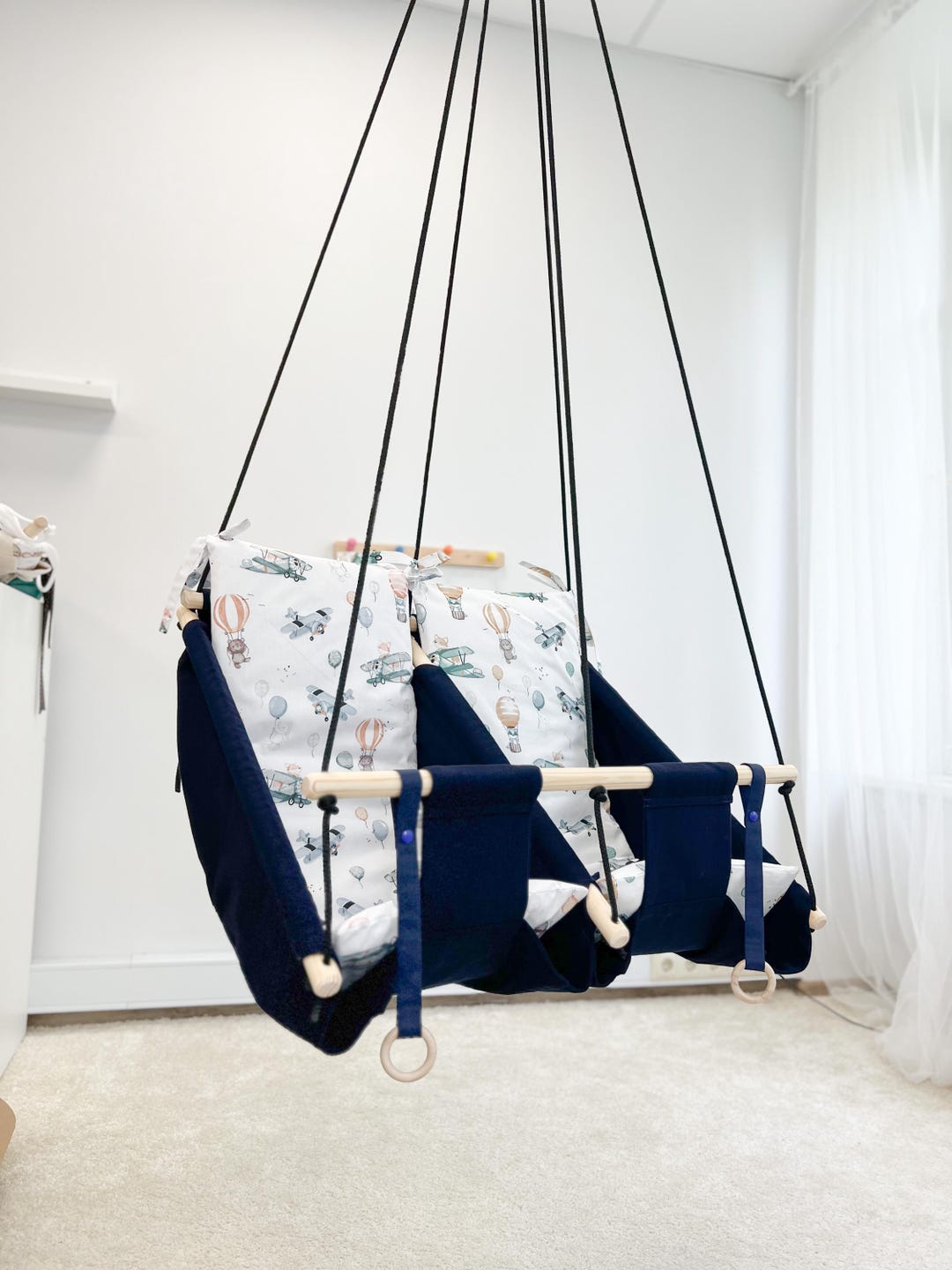 Blue Twin Hammock Swing, Twin Swing for Kids, Indoor Porch Swing Kids ...