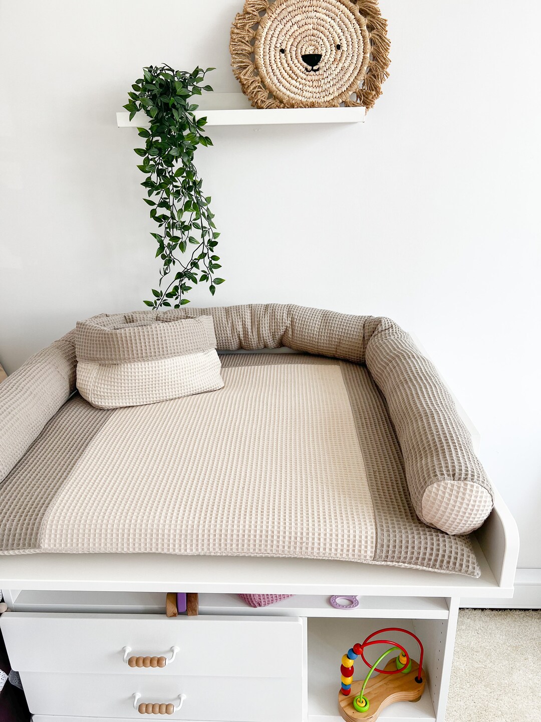 Beige Changing Mat in Fabric, Changing Pad With Accessory Baskets, Baby ...