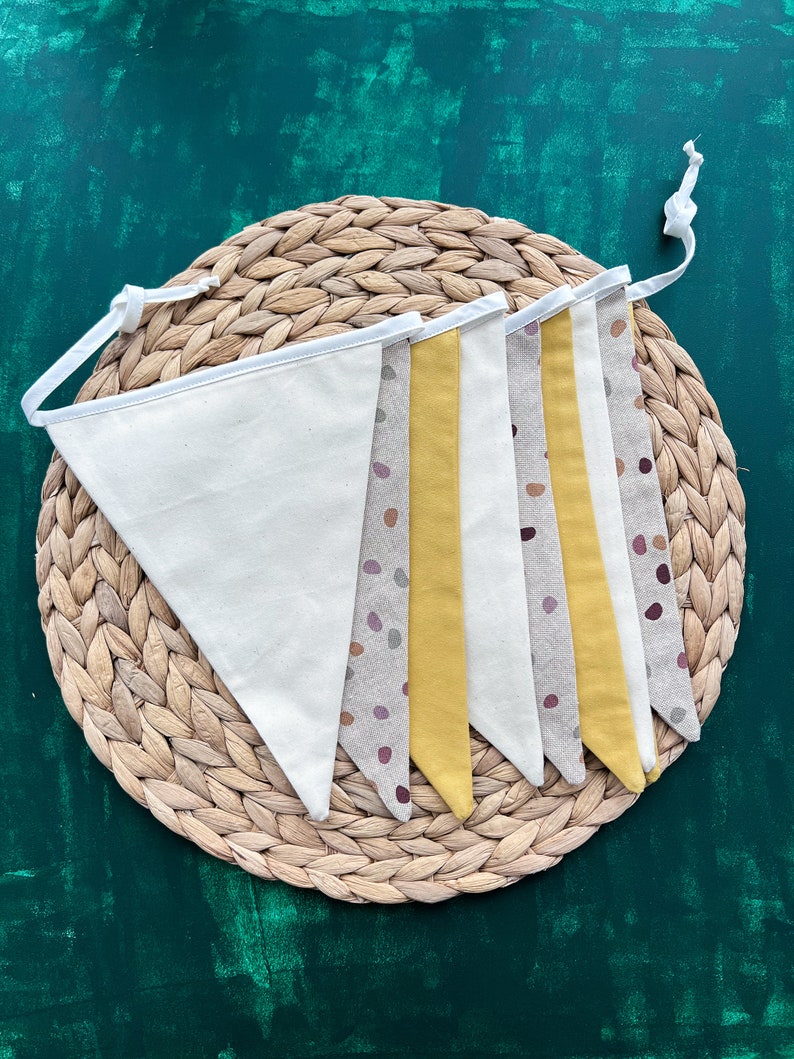 Boho Banner, Cotton Flags, Birthday Decoration, Triangle Beige Bunting ...
