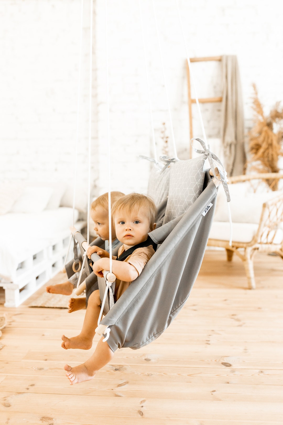 Gray TWIN Hammock Swing, Twin Swing for Kids,indoor Porch Swing Kids ...