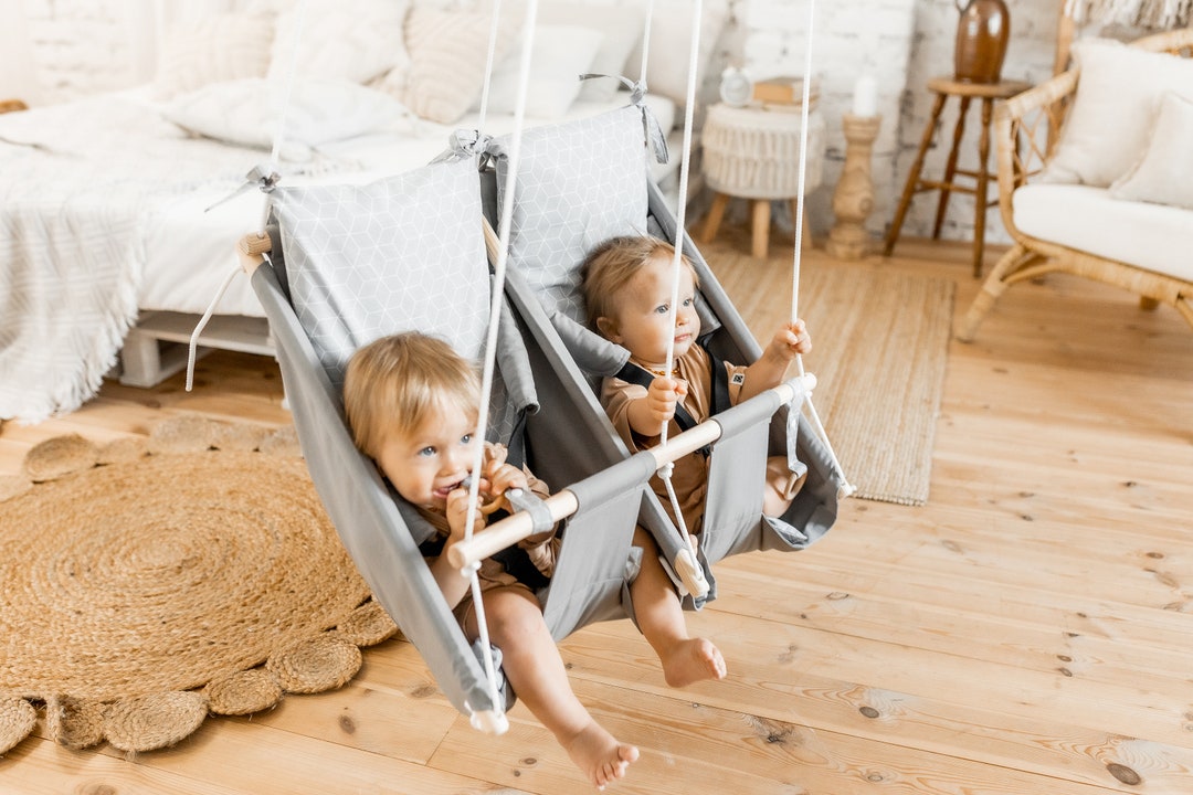 Gray TWIN Hammock Swing, Twin Swing for Kids,indoor Porch Swing Kids ...