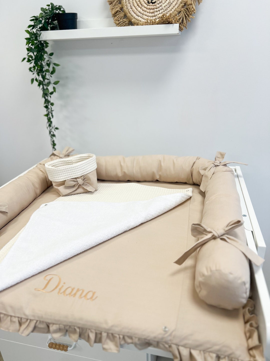 Beige Changing Mat in Fabric, Changing Pad With Accessory Baskets, Baby ...