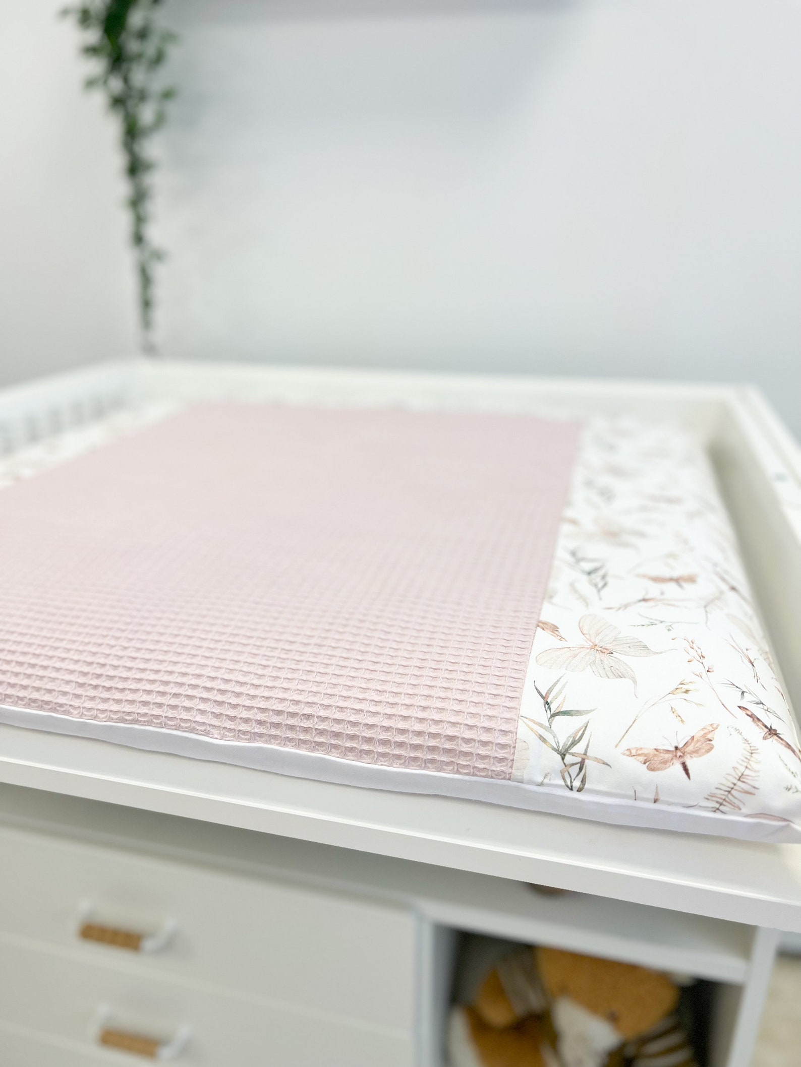 Cotton Pink Print Changing Pad With Long Pillow and Baskets, Girls Baby ...