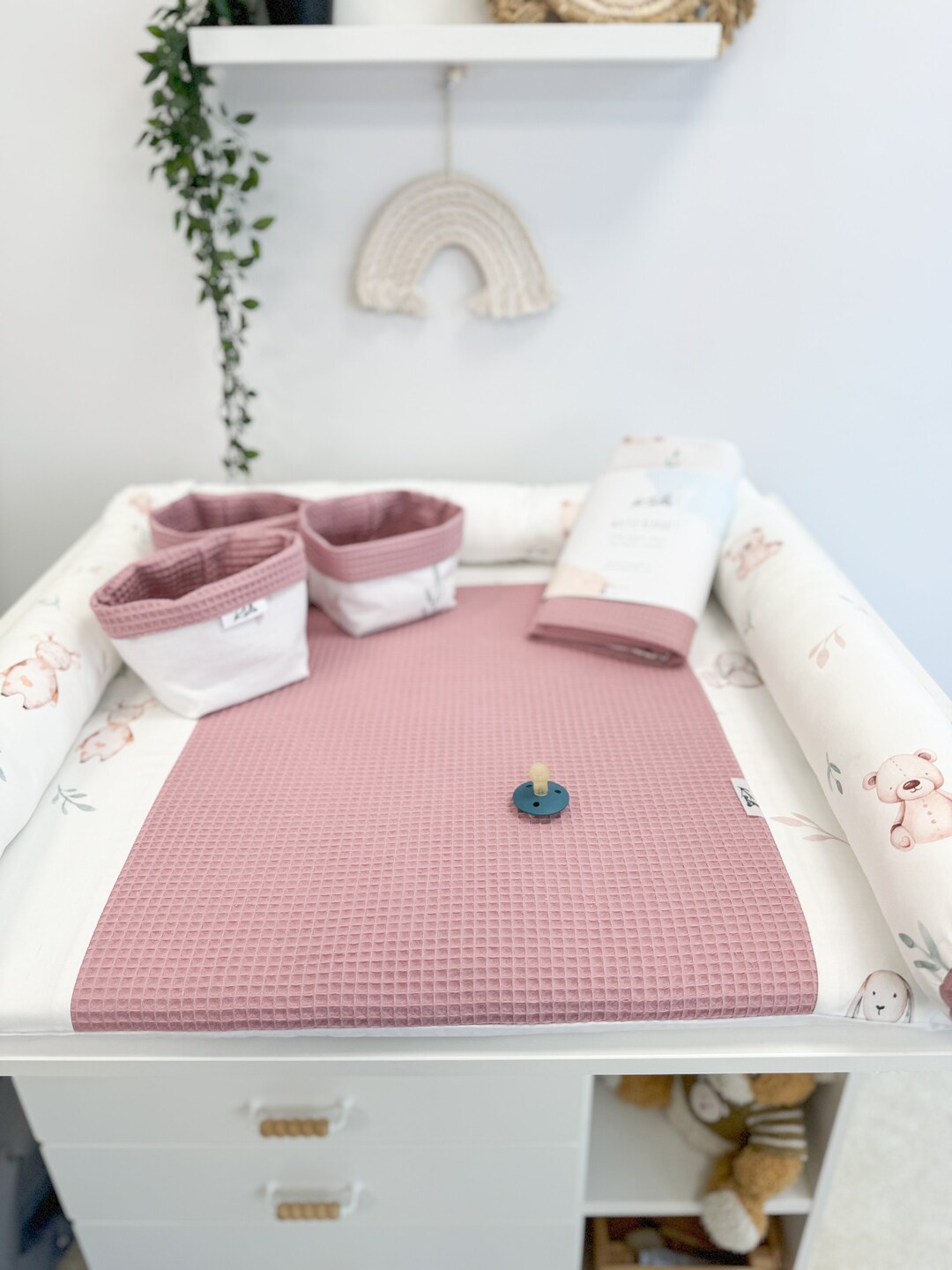 Pink Changing Mat in Fabric, Changing Pad With Accessory Baskets, Baby ...