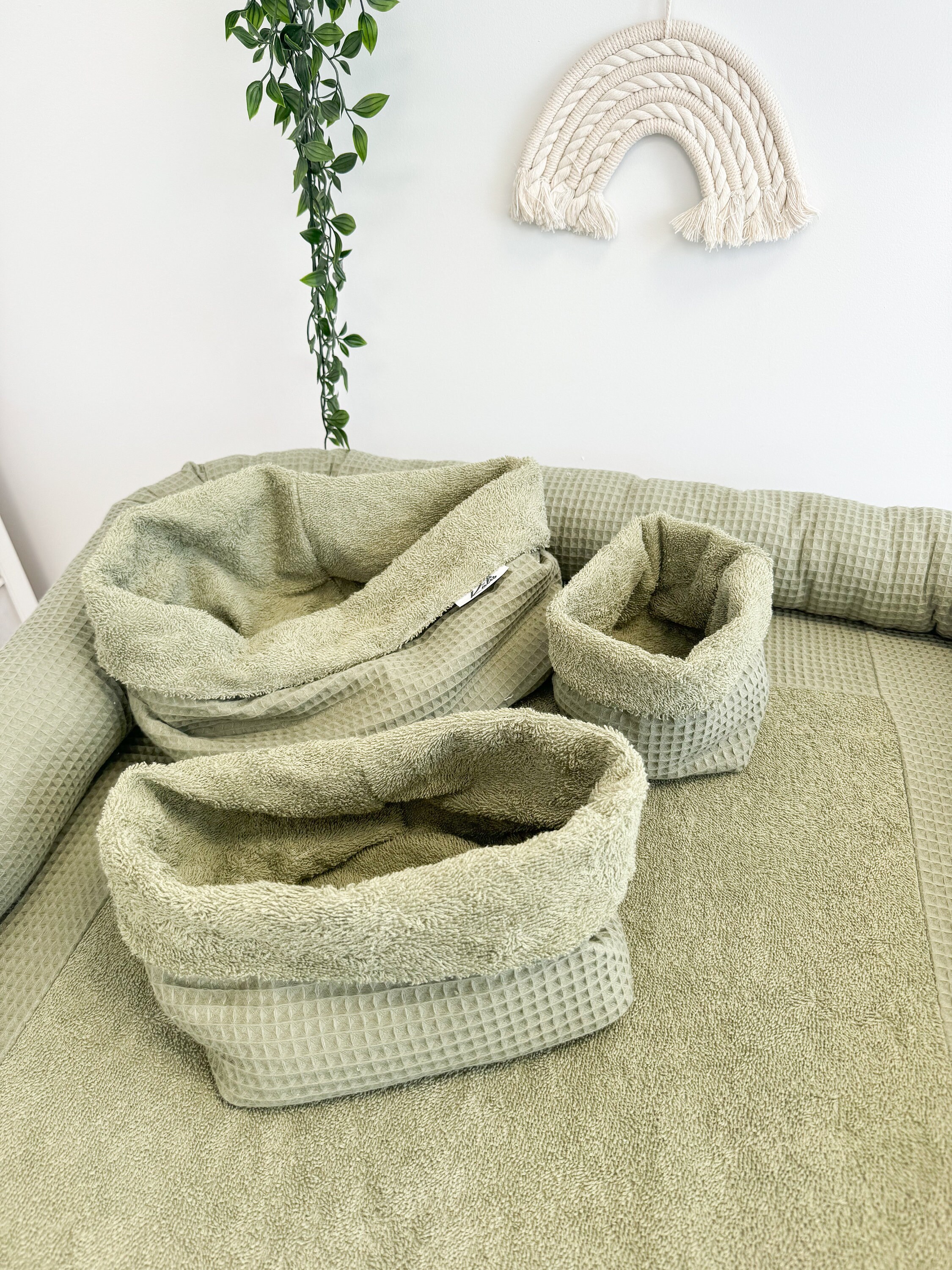 Sage Green Changing Mat, Cotton Solid Print Changing Pad With Long ...