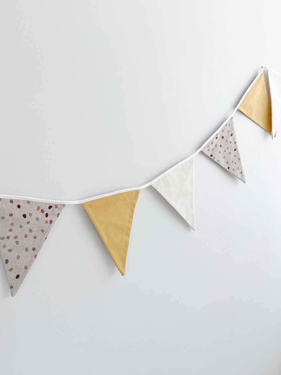 Boho Banner, Cotton Flags, Birthday Decoration, Triangle Beige Bunting ...