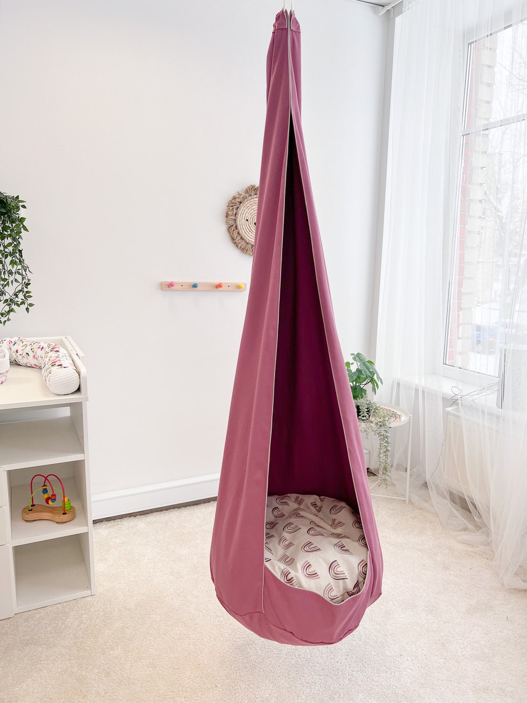 Pink Cocoon Sensory Swings, Kids Room Pod Swing, Toddlers Indoor ...